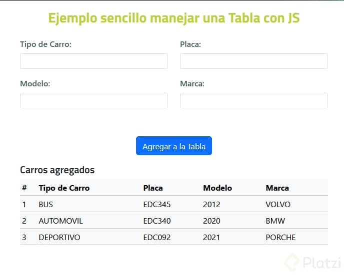 Ejemplo sencillo manejar una Tabla con JavaScript
